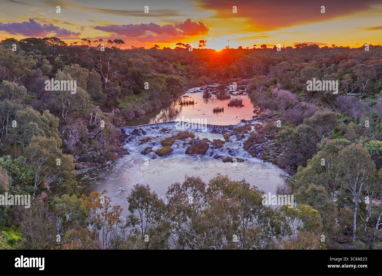 High angle view of Buckley Falls cascade waterfalll on the Barwon River ...