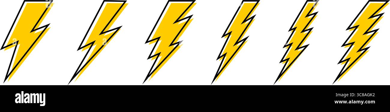 Set of yellow bolt icons. Thunderbolt signs isolated on white ...