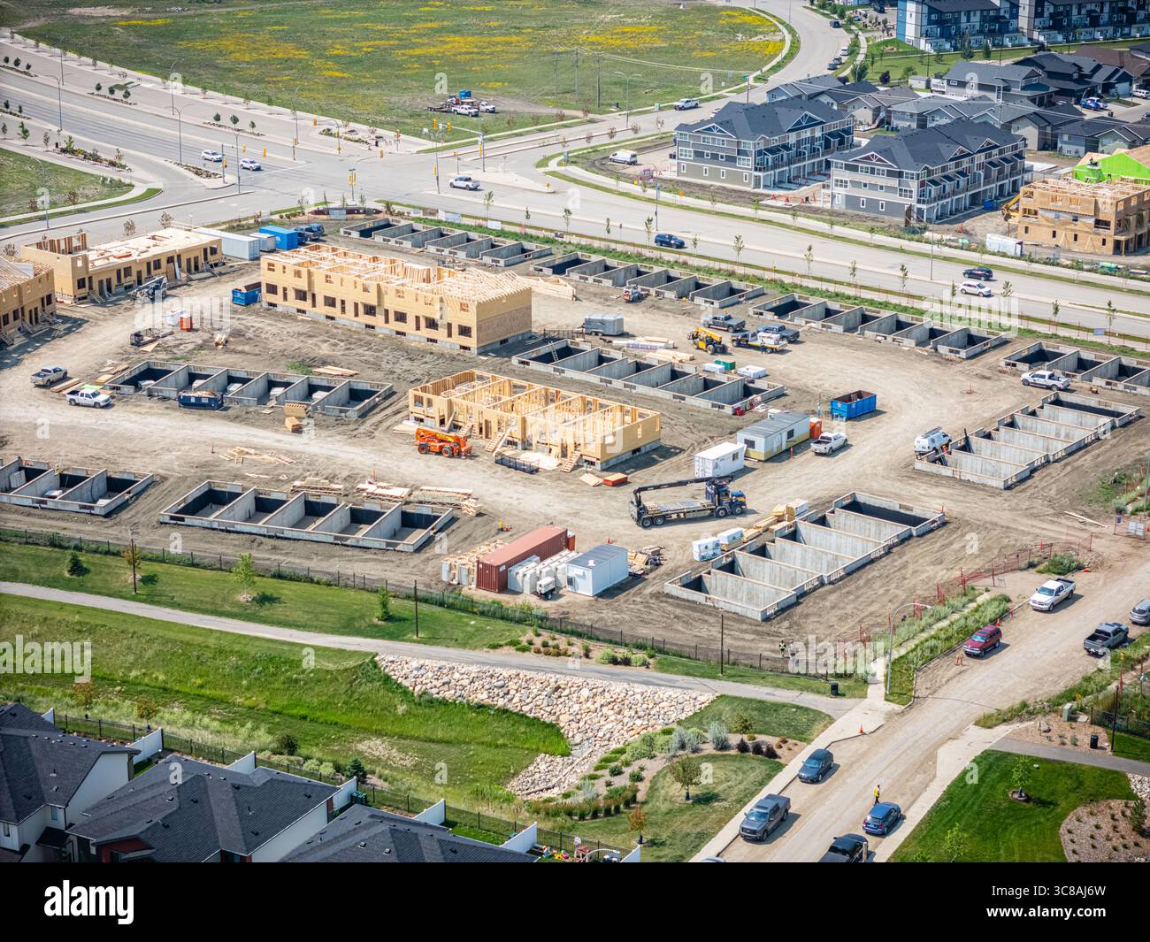 Construction site with a lot of buildings in the background. The ...