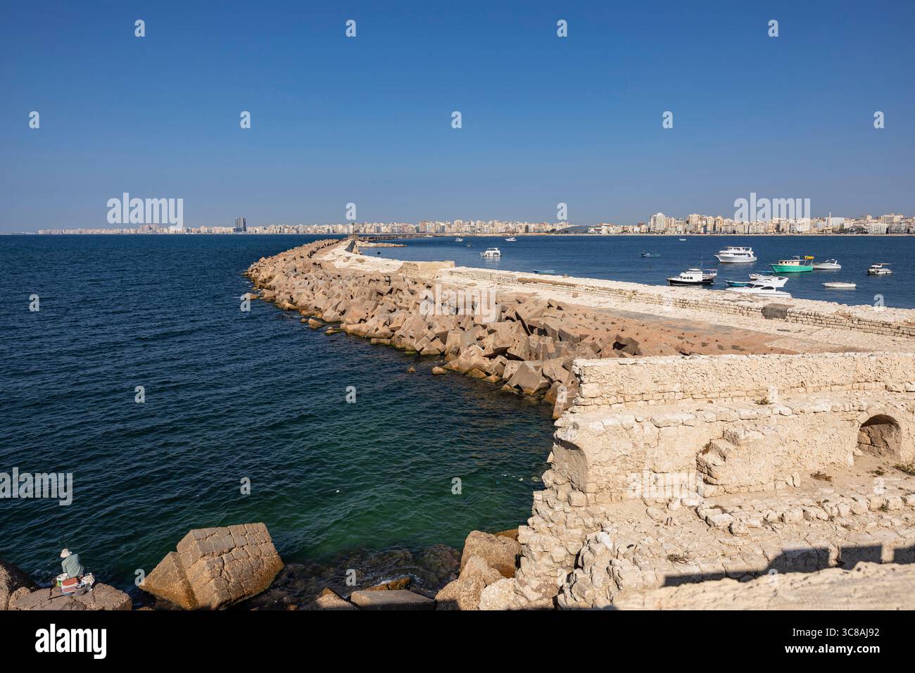 Mediterranean sea, view from Qaitbay Citadel, northern tip of ancient ...