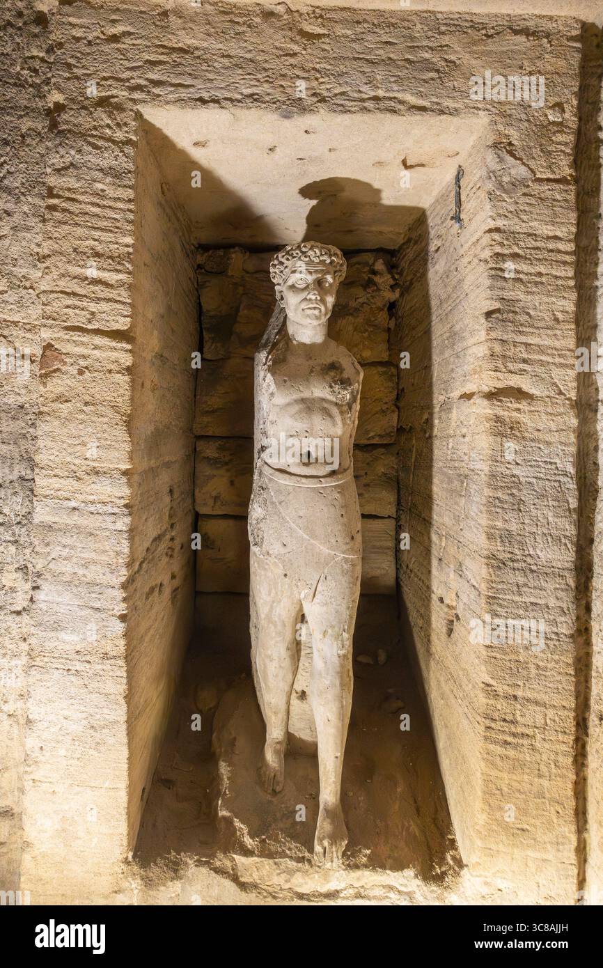 Catacombs of Kom el Shoqafa, male statue of main tomb, rock cut burial ...