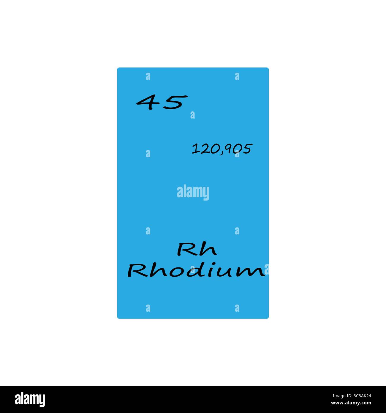 Rhodium element block. Atomic number forty five. Chemical symbol Vector ...