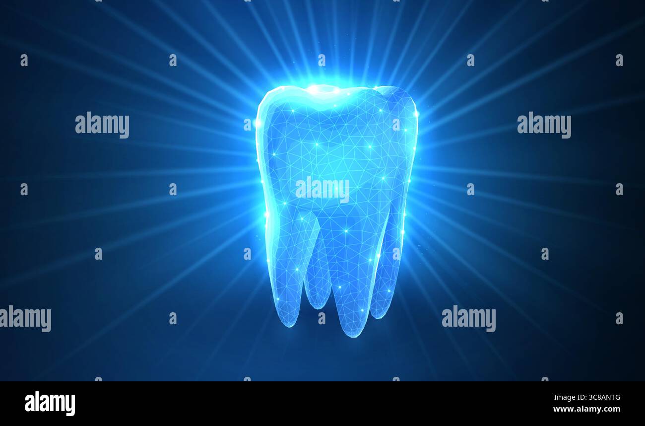 Tooth. Abstract low poly shine bright tooth illustration. Blue ...