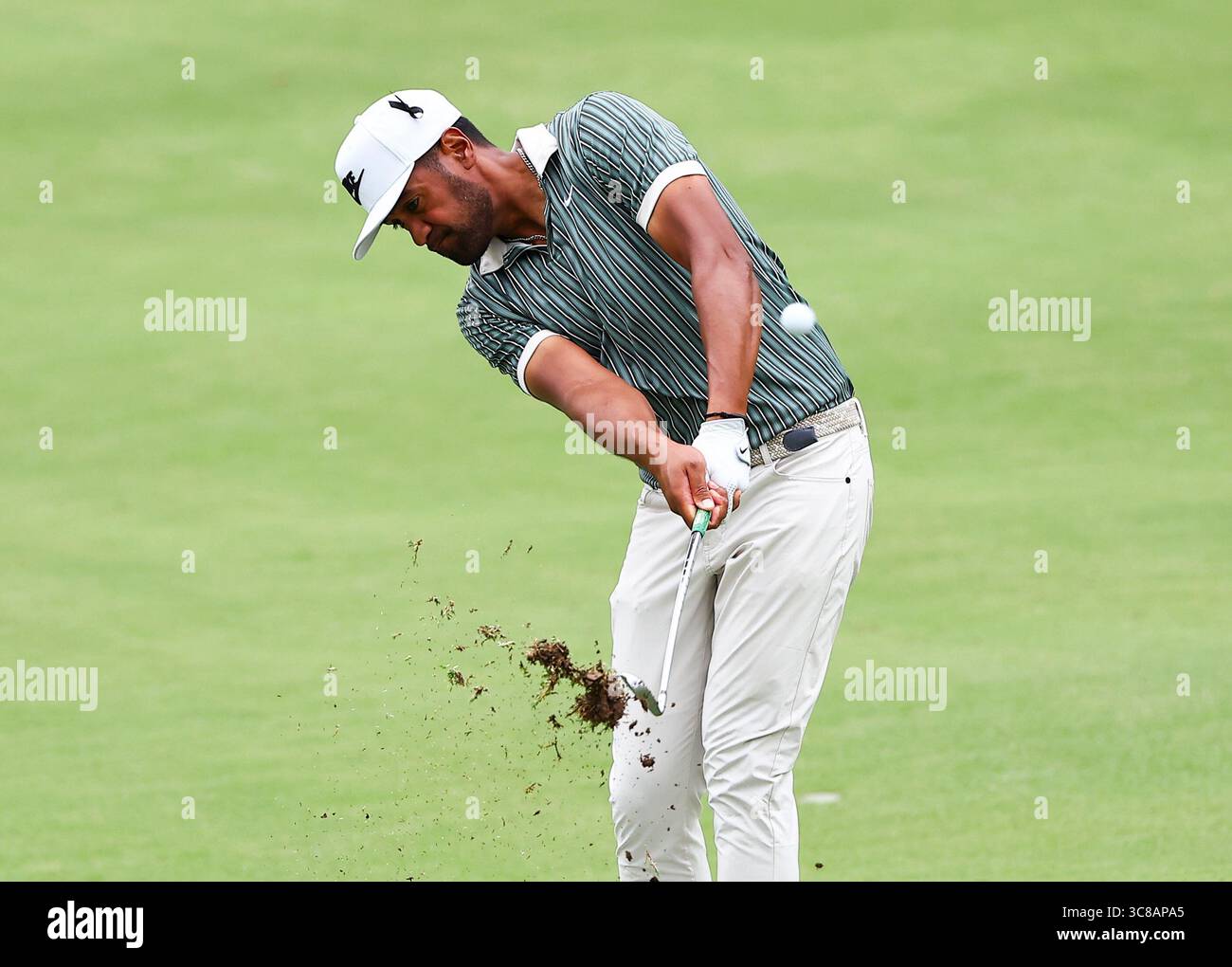 August 3, 2025: Tony Finau hits the ball approach to 9th hole. Fourth ...