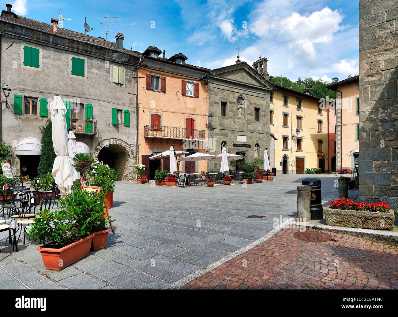 Fiumalbo (Modena, Italy), the central square dedicated to King Umberto ...