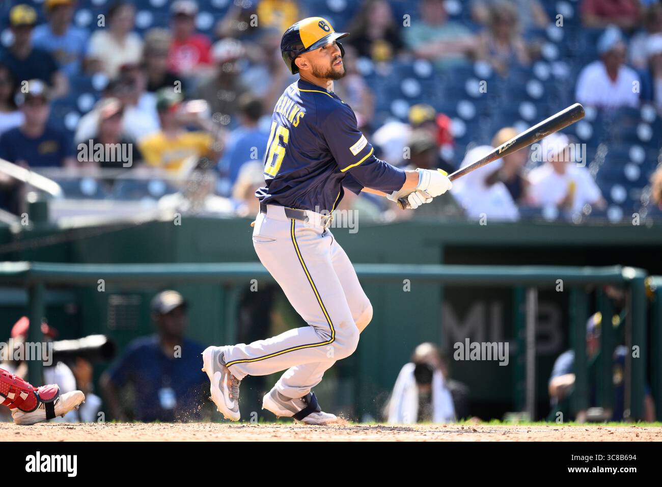 Milwaukee Brewers' Blake Perkins in action during a baseball game ...