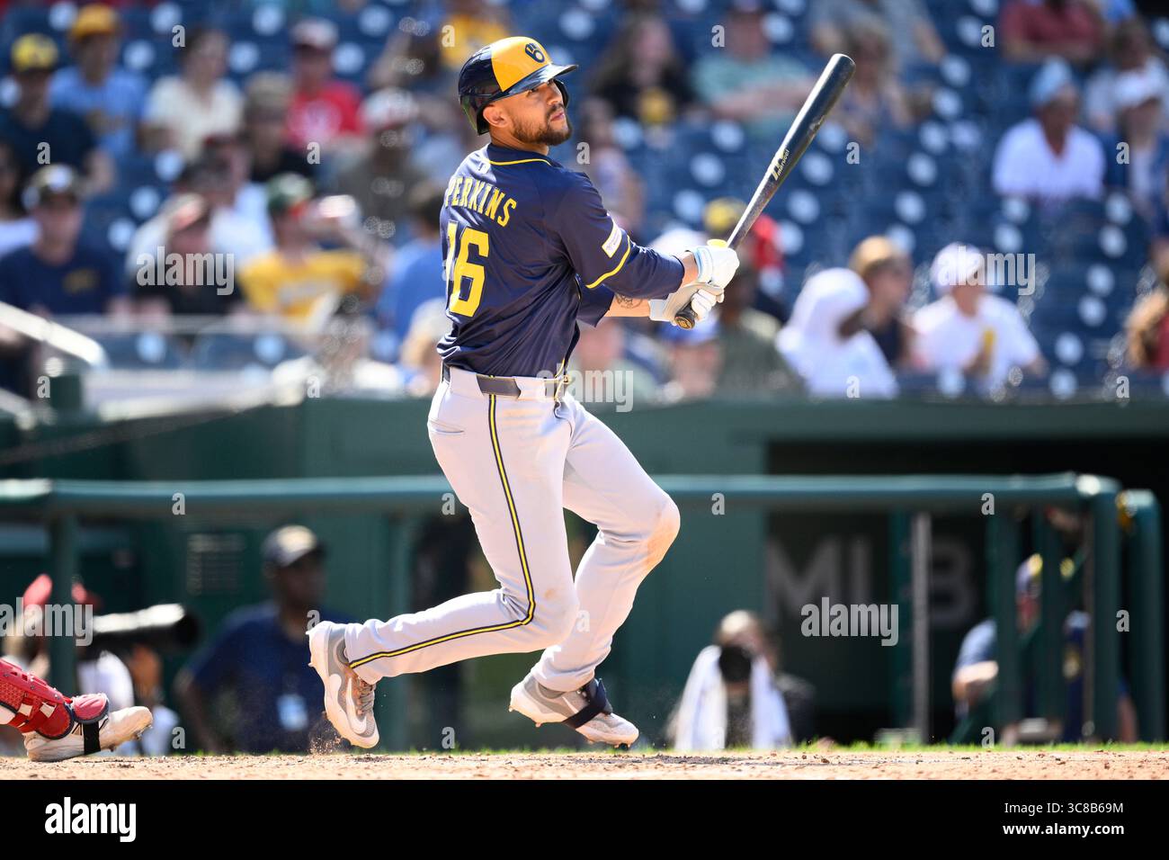 Milwaukee Brewers' Blake Perkins in action during a baseball game ...