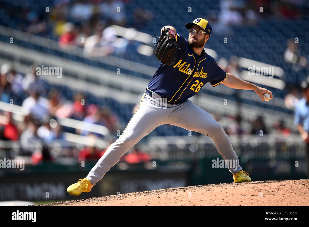 Milwaukee Brewers relief pitcher Aaron Ashby (26) in action during a ...