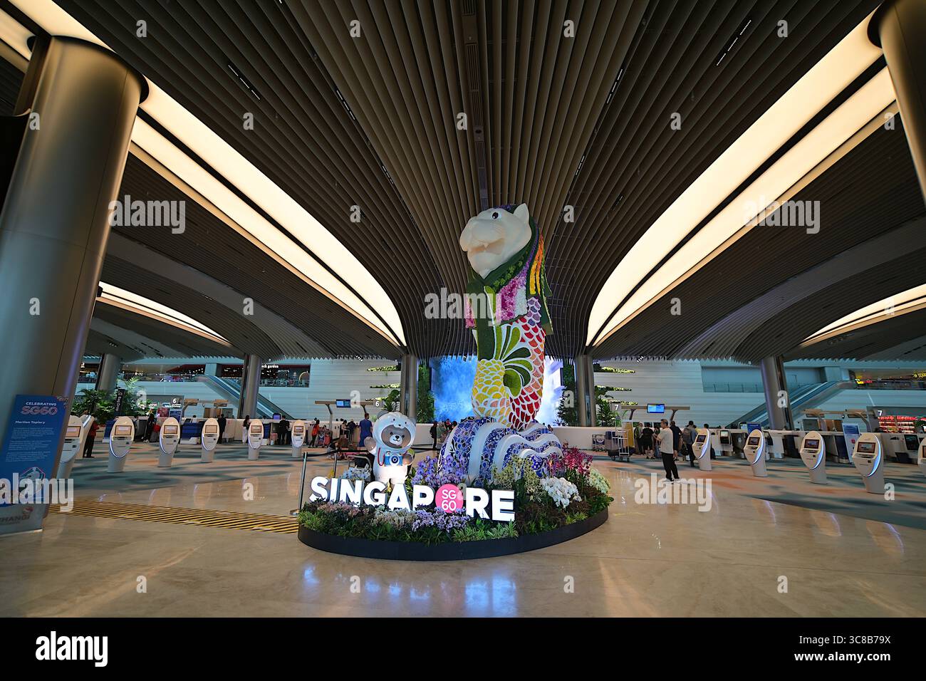 The Merlion, official mascot of Singapore, on display at Terminal 2 ...