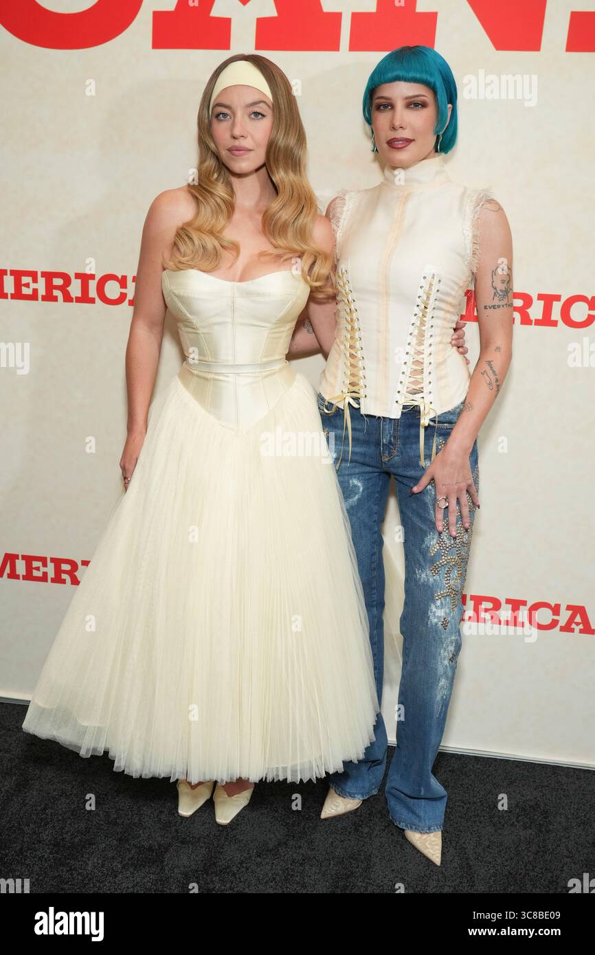 Sydney Sweeney, left, and Halsey arrive at a special screening of ...