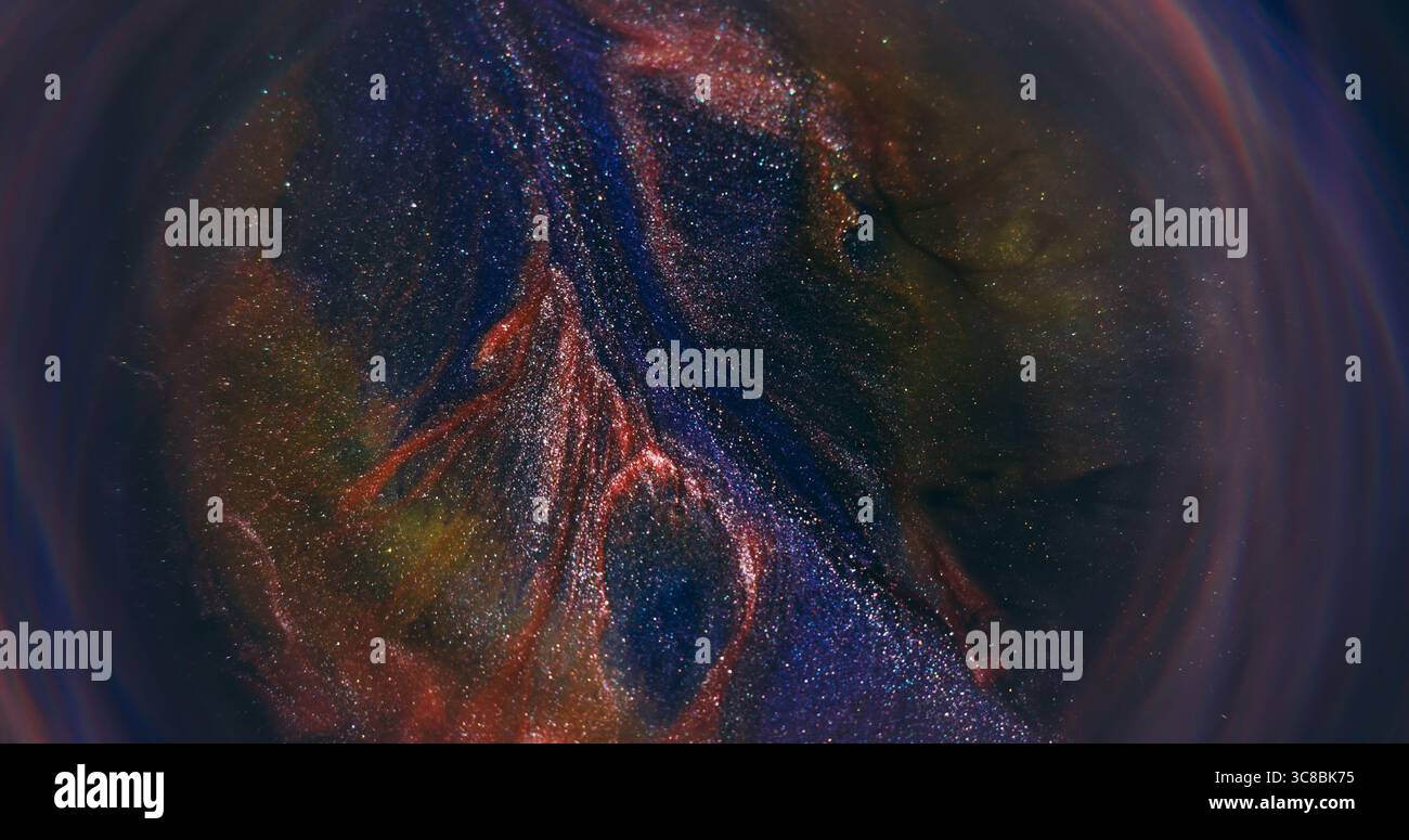 Paint fluid. Blur shimmer drip. Defocused blue bronze purple colorful ...