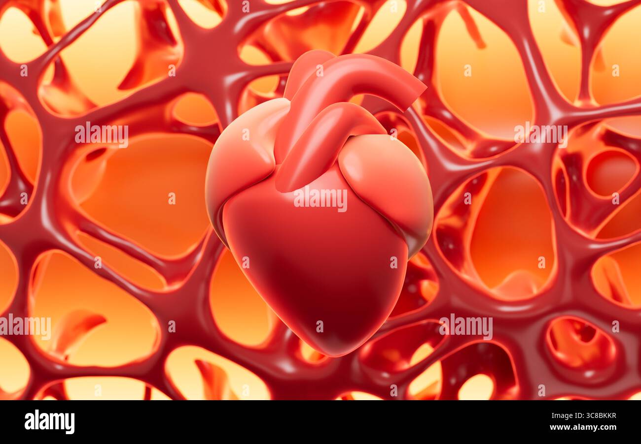 Abstract nerve fibers background and red blood cells , Human heart, 3d ...