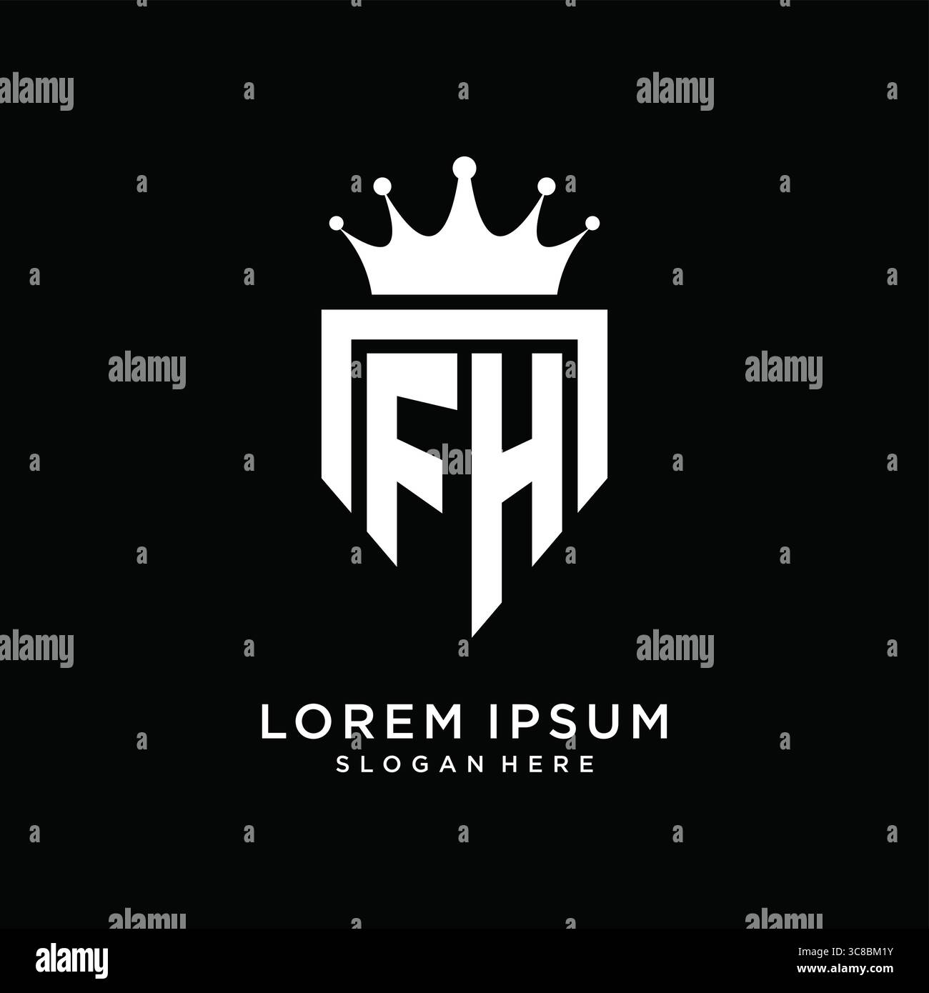 Letter FH logo monogram emblem style with crown shape design template ...