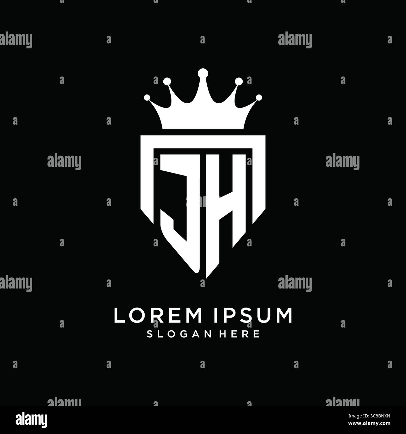 Letter JH logo monogram emblem style with crown shape design template ...