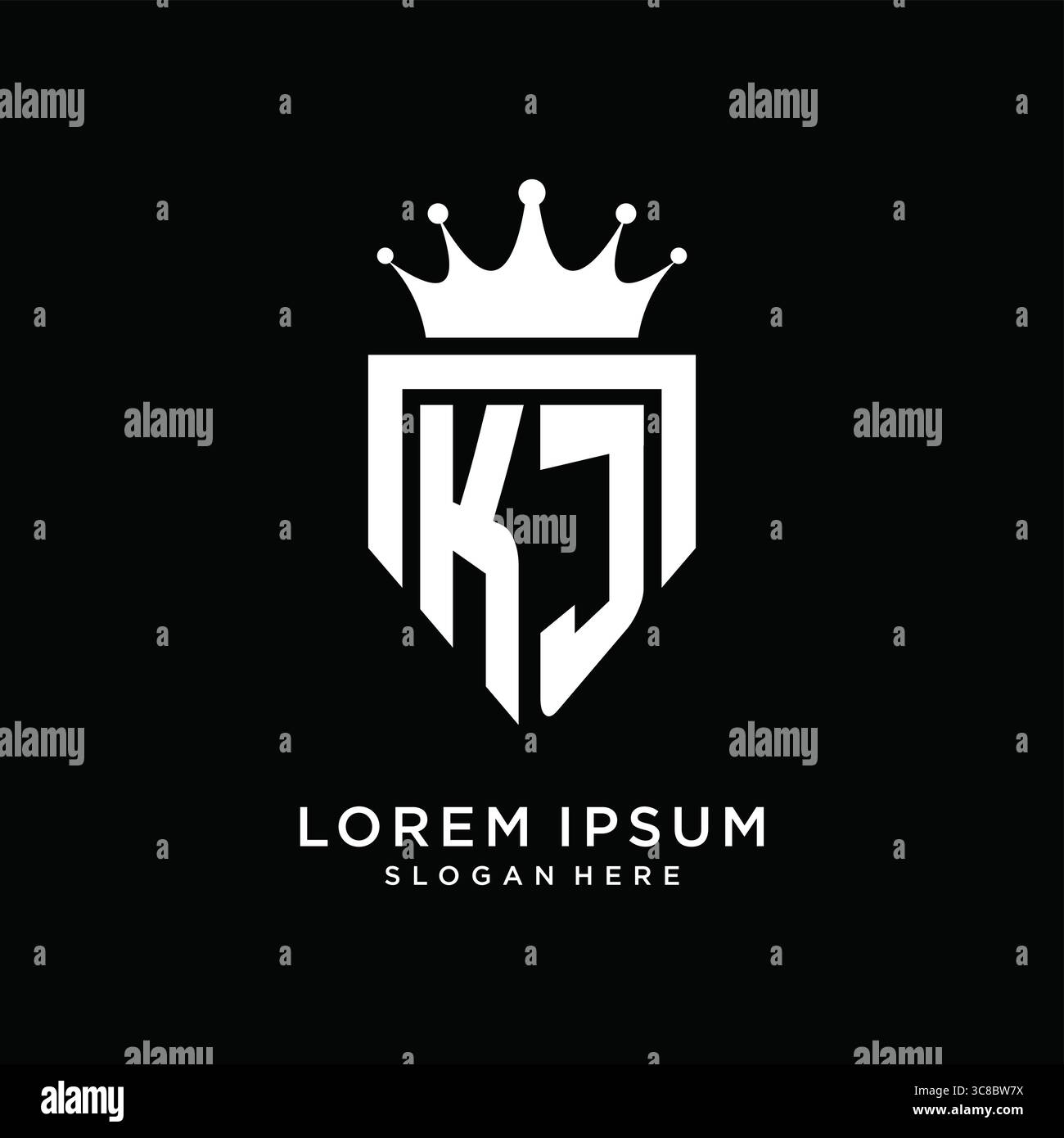 Letter KJ logo monogram emblem style with crown shape design template ...