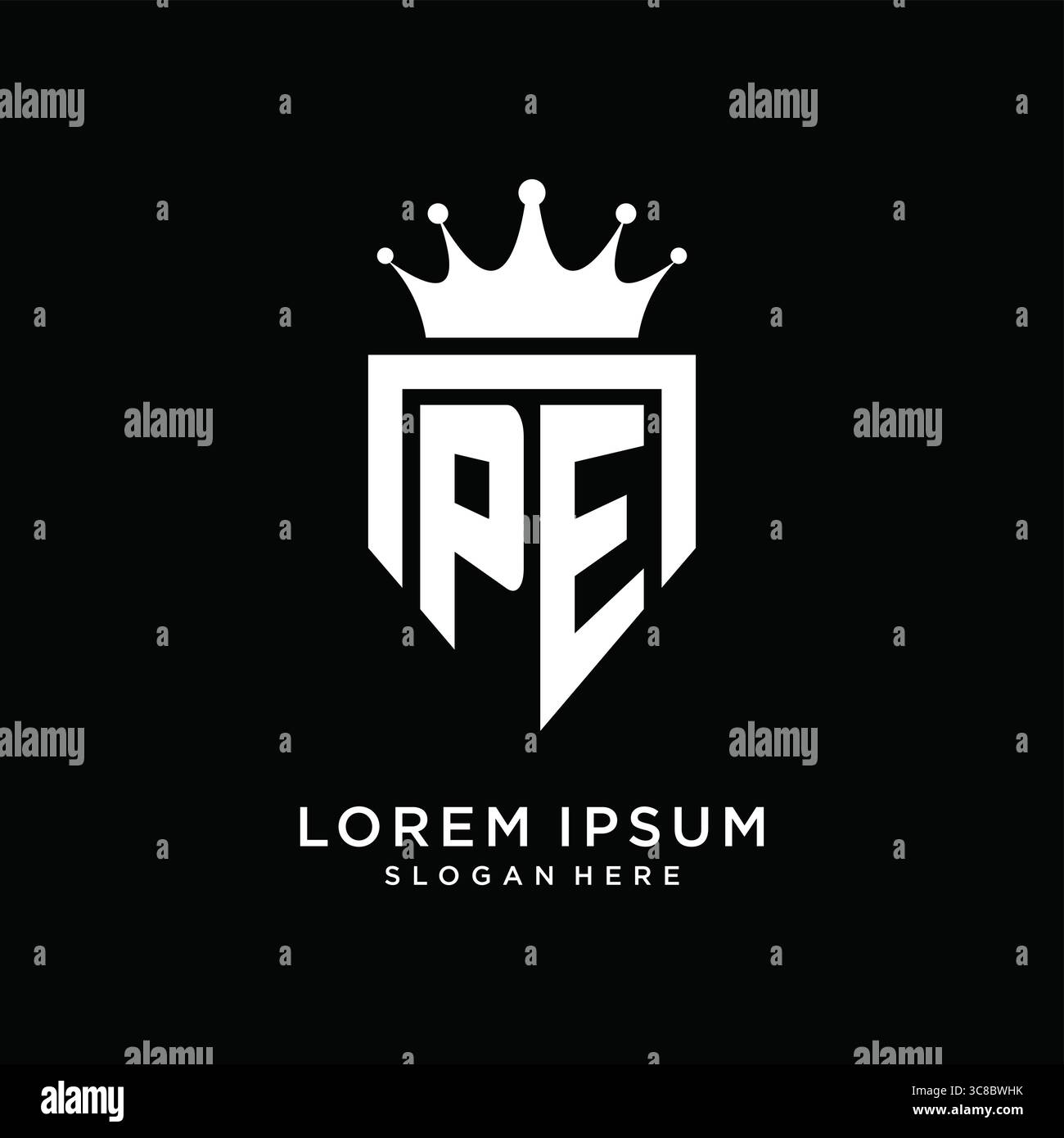 Letter PE logo monogram emblem style with crown shape design template ...