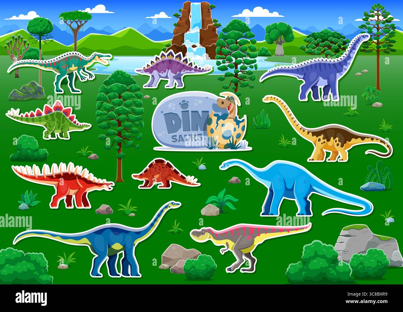 Prehistoric dinosaur characters stickers pack. Cartoon vector dino ...