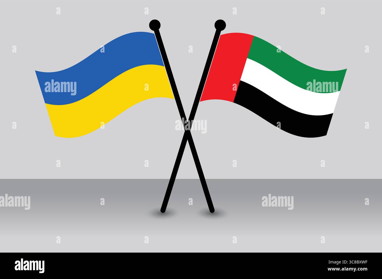 Crossed flags of Ukraine and the UAE, symbolizing international ...