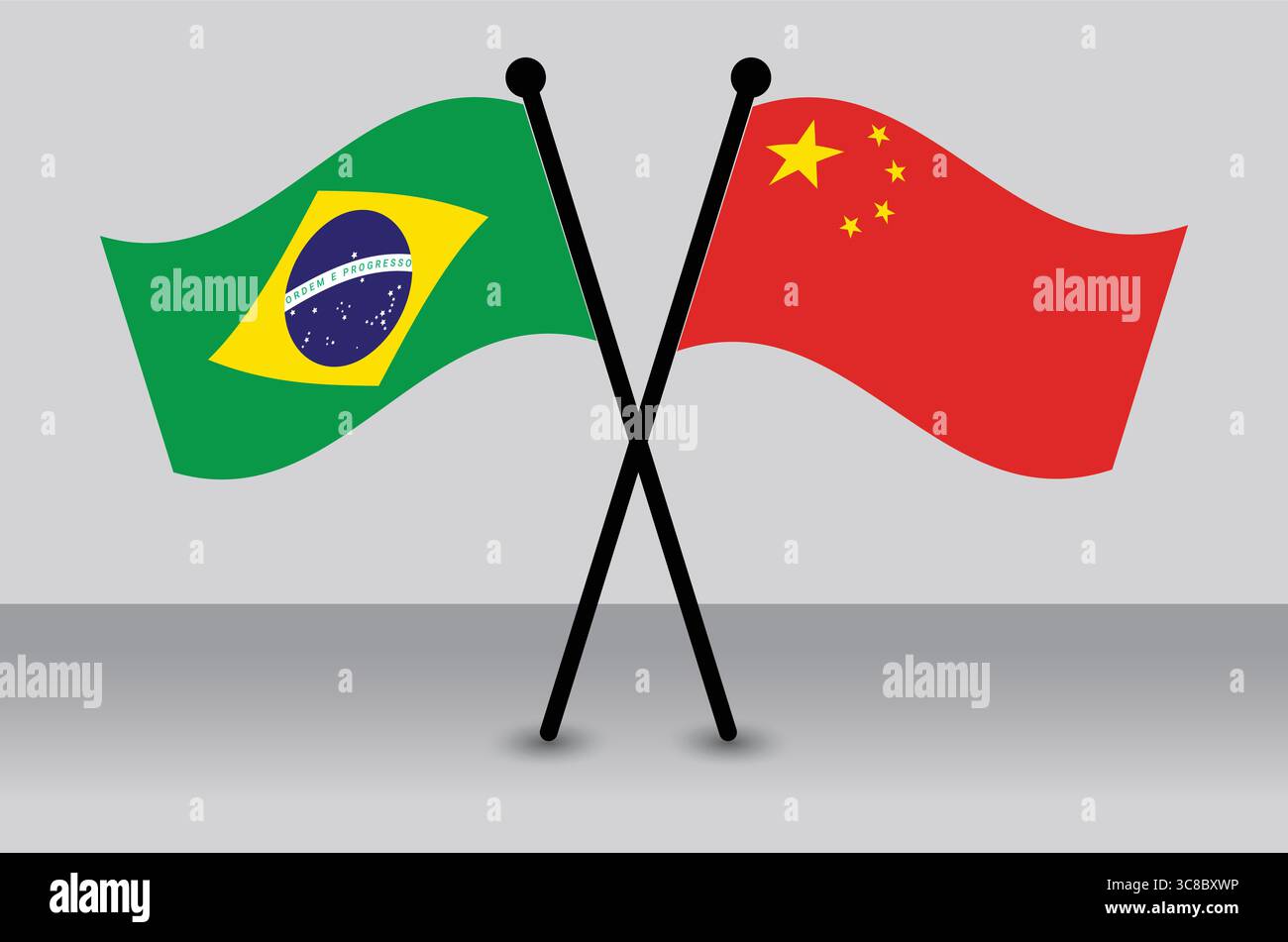 Crossed Flags of Brazil and China Representing International Relations ...