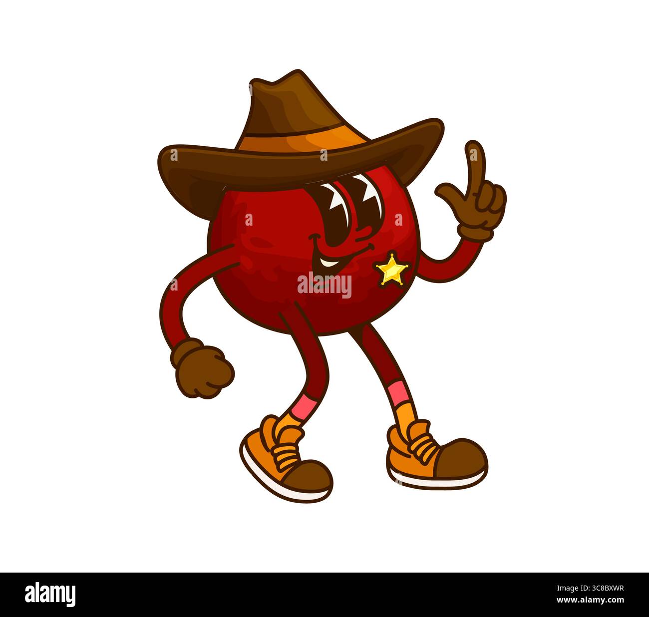 Cartoon groovy fruit sheriff or cowboy and Western bandit, vector ...