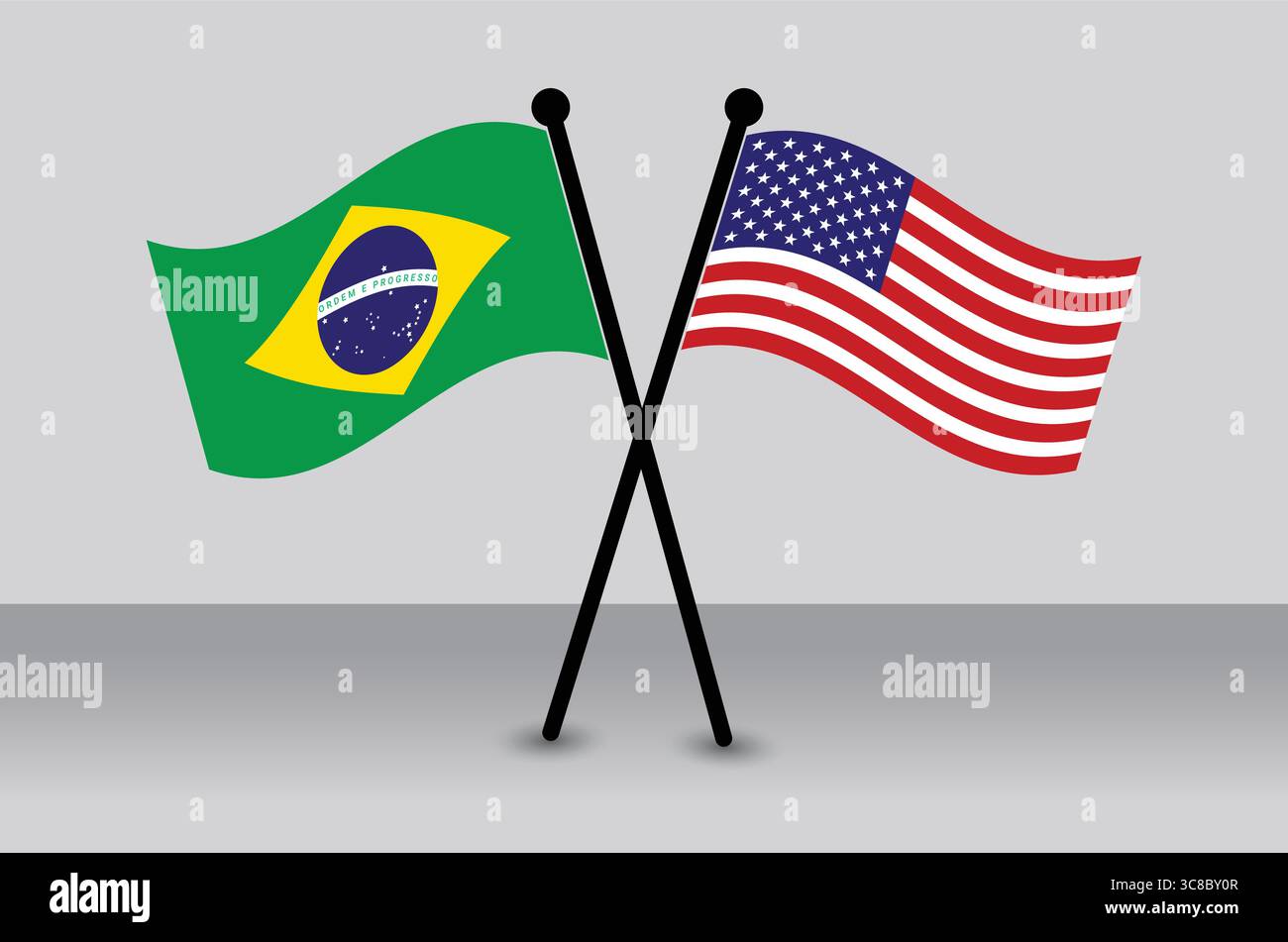 Crossed flags of Brazil and the USA, symbolizing international ...