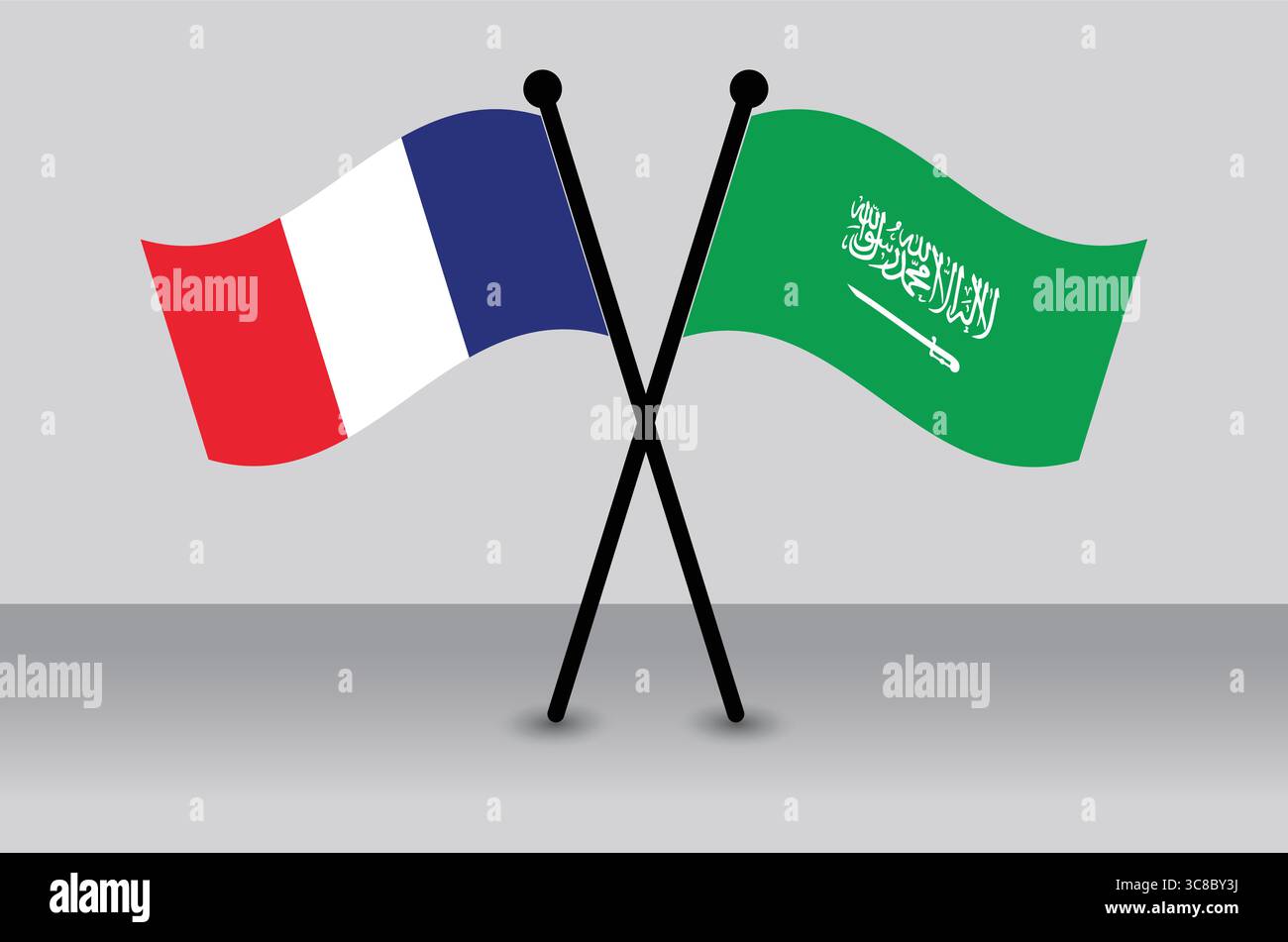 French and Saudi Arabian Flags Crossed, Representing International ...