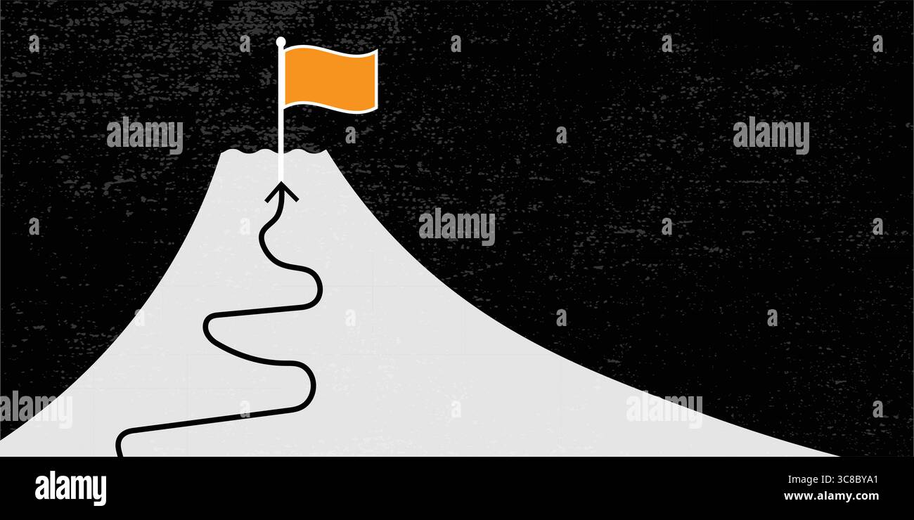 Motivational image of a winding path leading to a summit with an orange ...