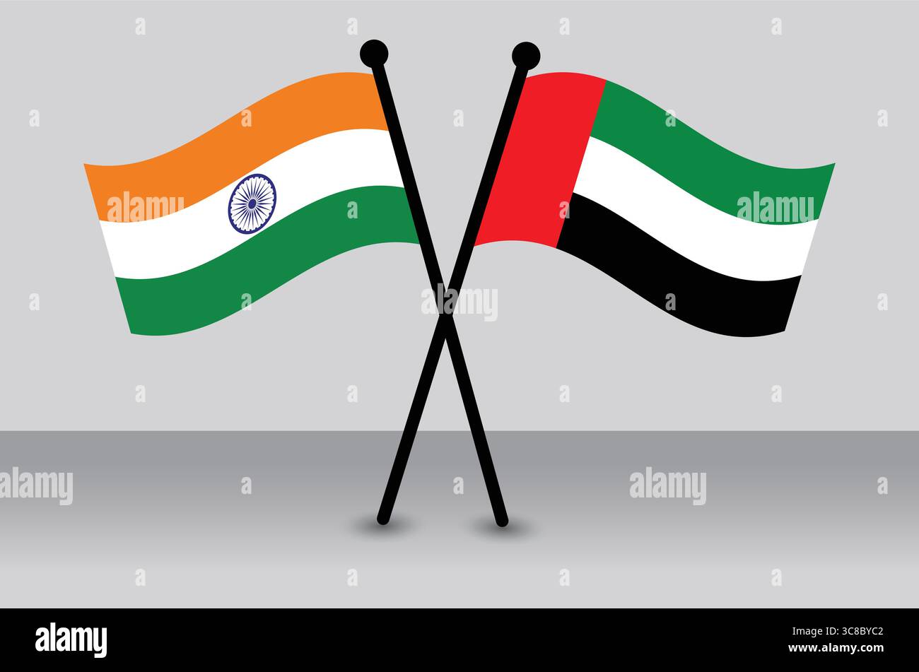 Crossed flags of India and the UAE, symbolizing international relations ...
