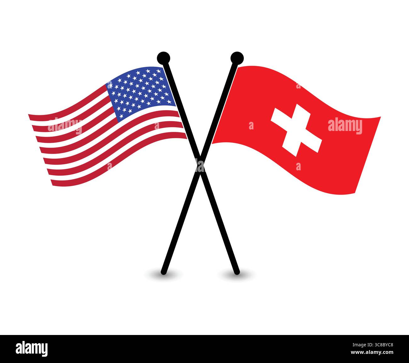 Crossed Flags of the USA and Switzerland Illustrating Diplomatic ...