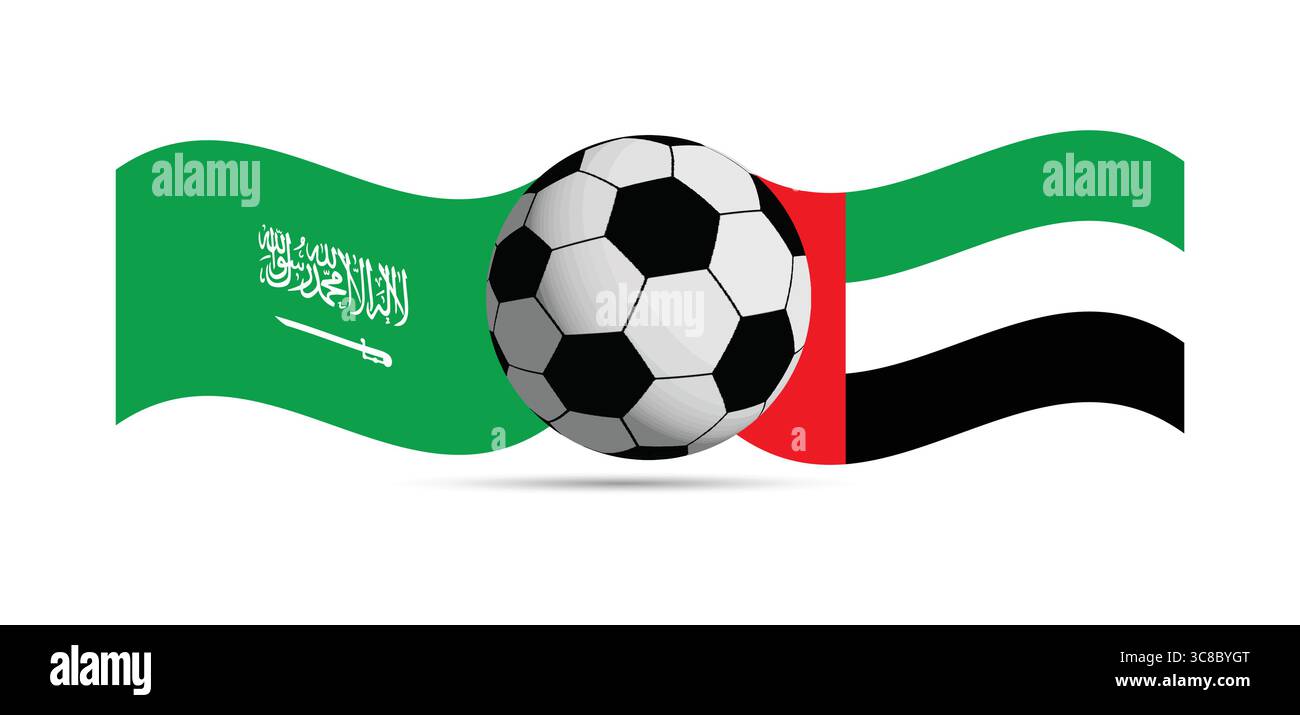 Saudi Arabia and UAE Flags with Soccer Ball, International Competition ...