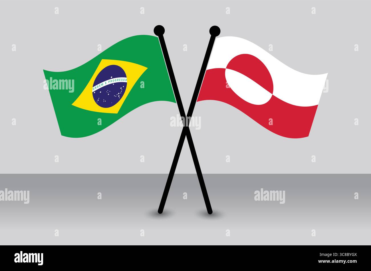 Crossed Flags of Brazil and Greenland Illustrating International ...