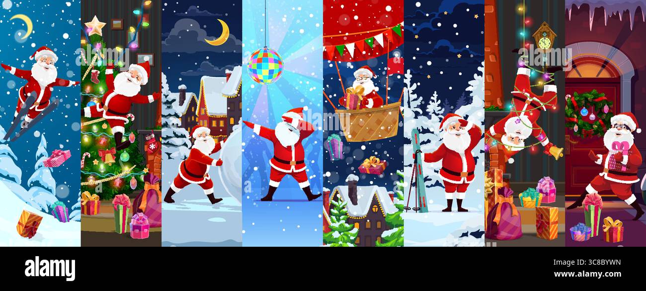 Christmas Santa Claus characters collage for winter holiday, cartoon ...
