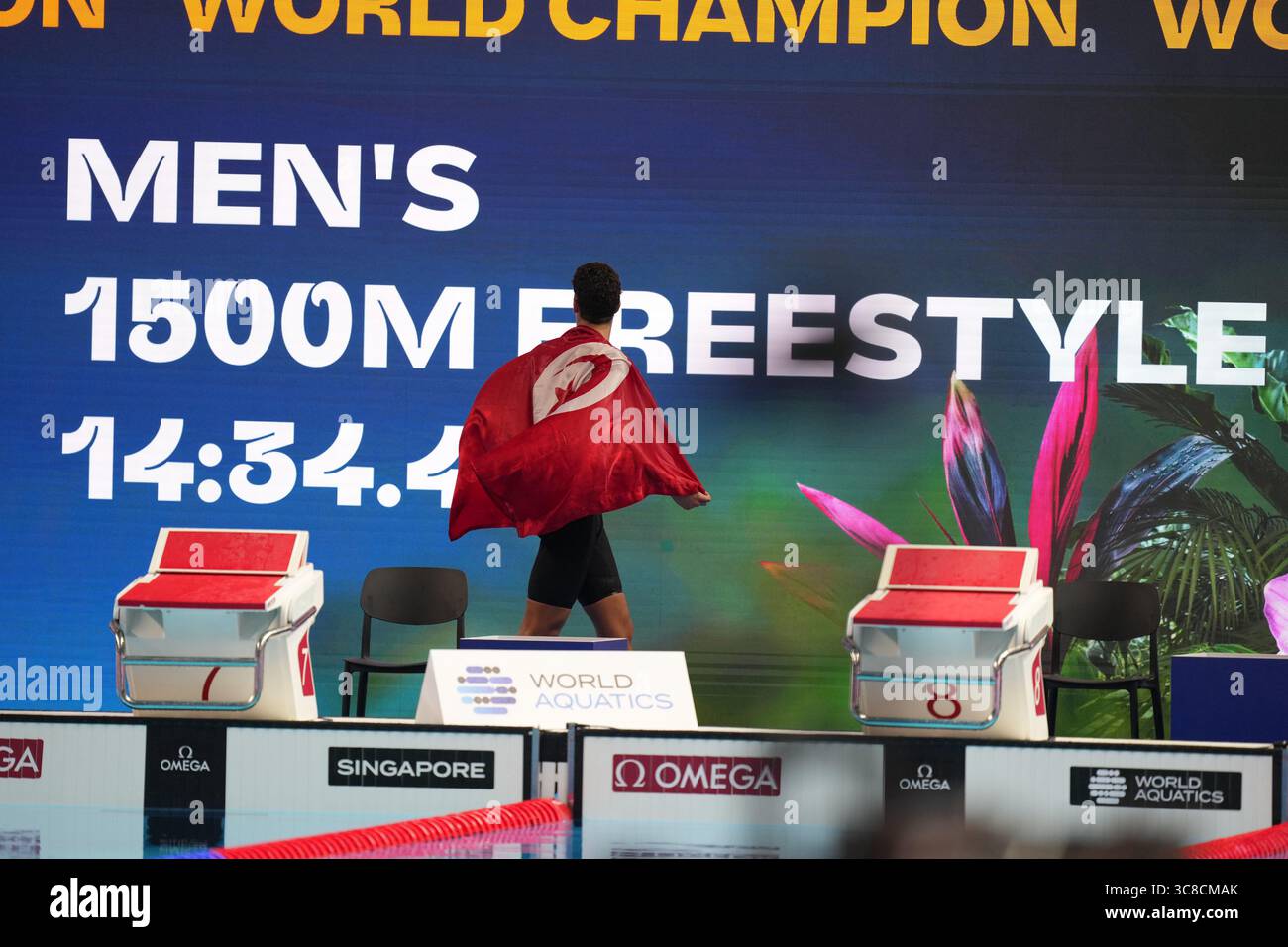 Singapore, Singapore. 3rd August, 2025. Ahmed JAOUADI (TUN) won gold in Men's 1,500m freestyle ...