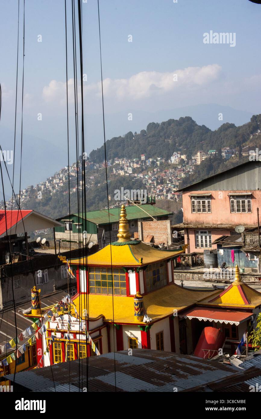 DARJEELING, WEST BENGAL, INDIA - FEBRUARY 9, 2024 roof top of a Hindu ...