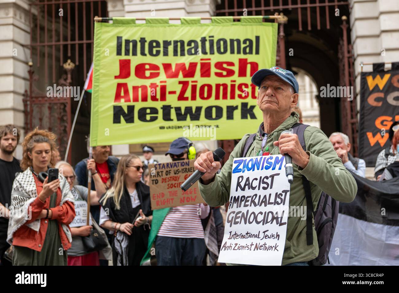 Sam Weinstein, an IJAN organiser and anti-Zionist Jew, delivering a ...