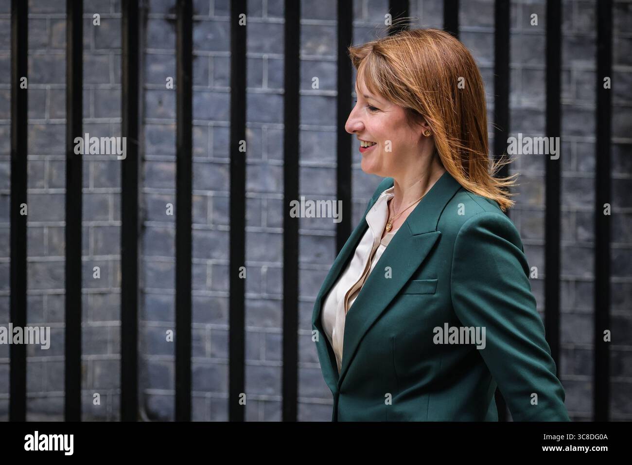 Rachel Reeves, Chancellor of the Exchequer, smiling, face in profile ...