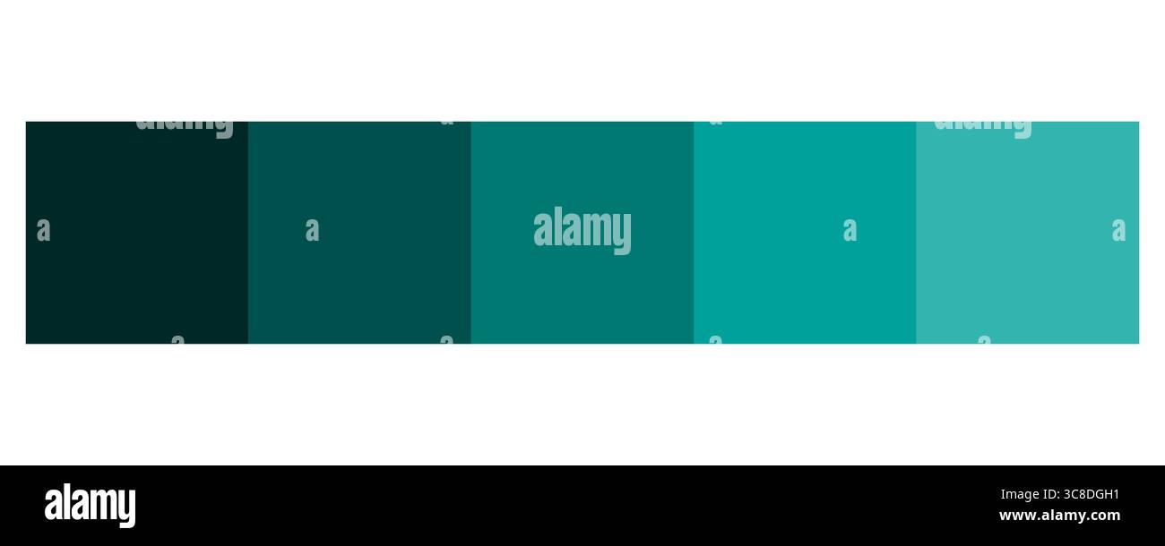 Teal color palette. Graded color swatches. Five tones Vector. Dark ...