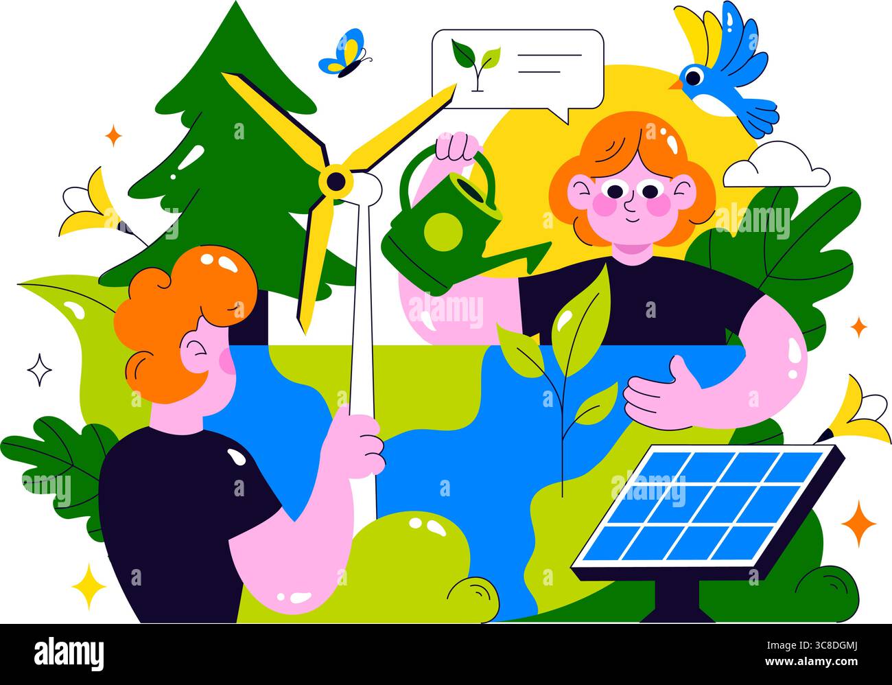 Carbon Footprint Reduction Illustration featuring Environmental ...