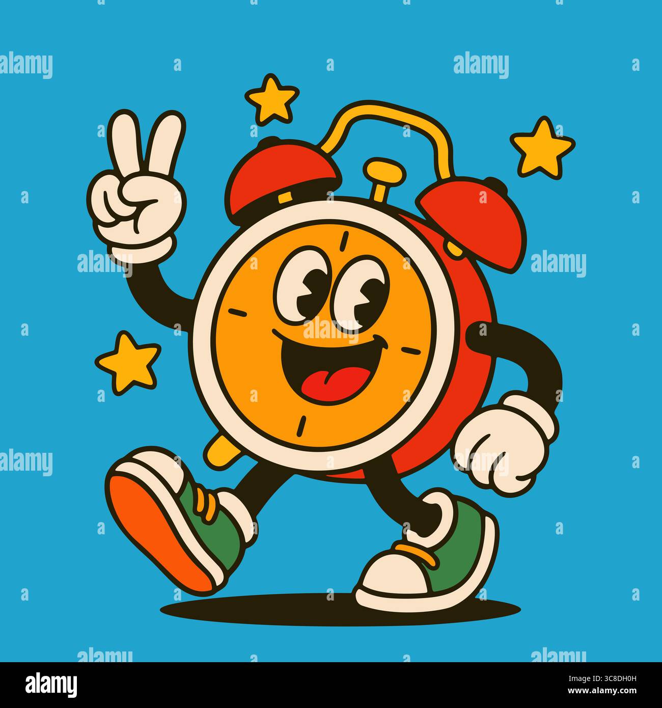 Smiling Alarm Clock Cartoon Character Making Peace Sign. Vector ...