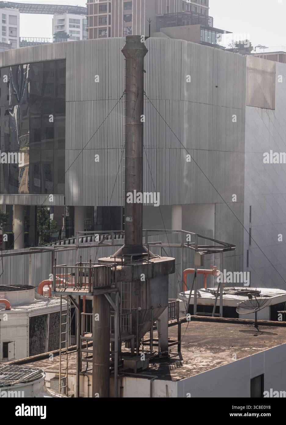 Bangkok, Thailand 23 Dec, 2024 - Boiler soot separator chimney on roof ...