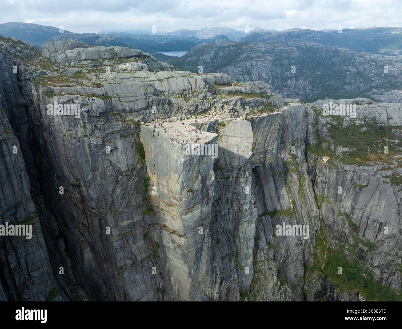 Aerial view of the majestic Preikestolen cliff, a natural granite stage ...