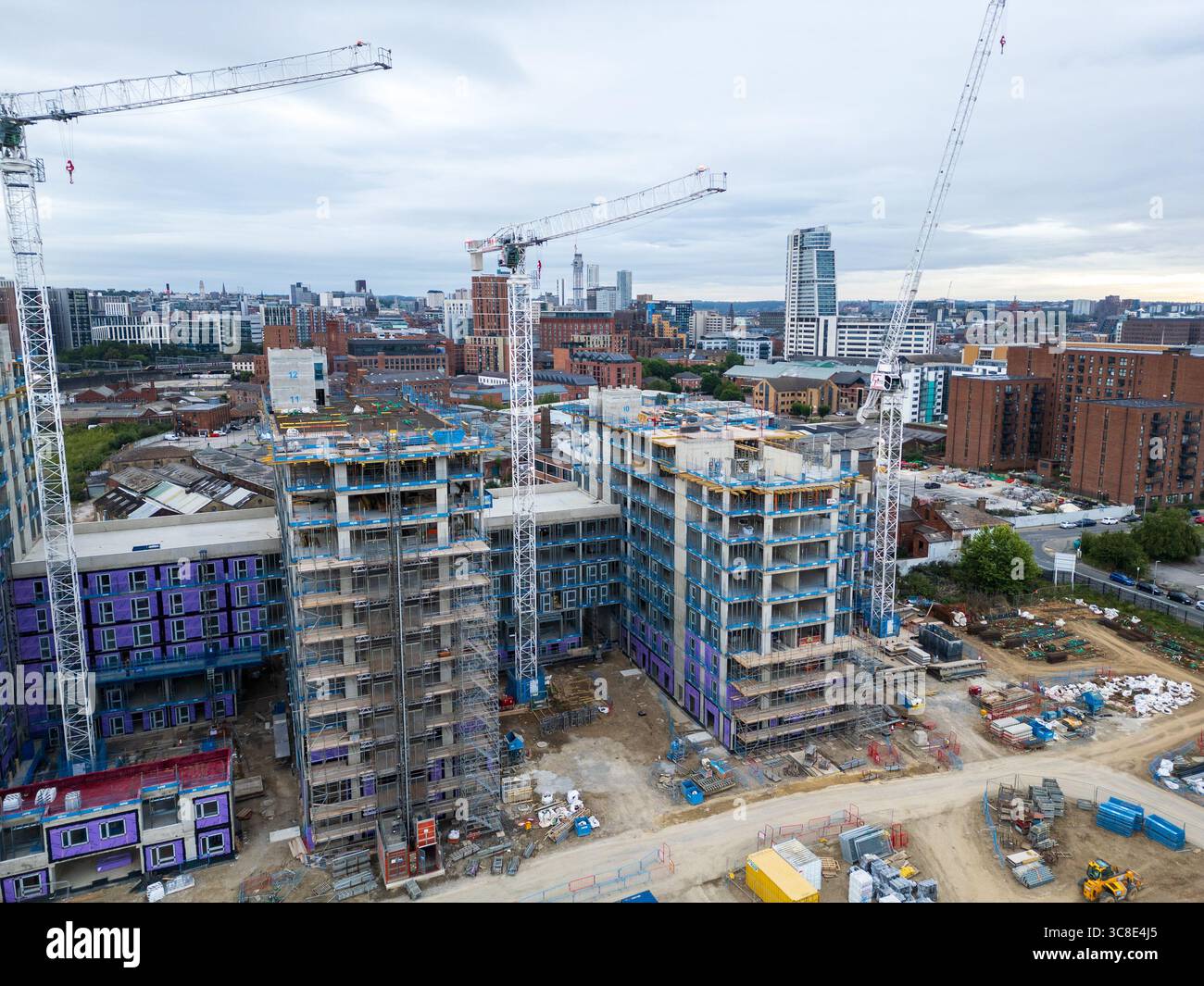 Aerial view of the Temple District regeneration project in Leeds South Bank, West Yorkshire, UK ...