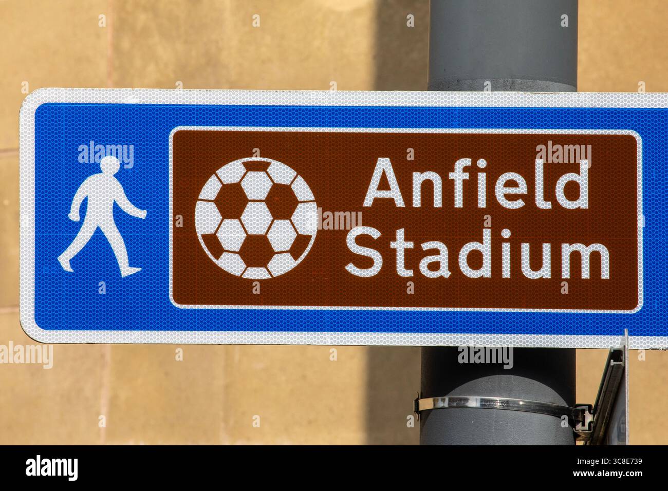 Liverpool, UK - September 20th 2024: A pedestrian sign for Anfield ...
