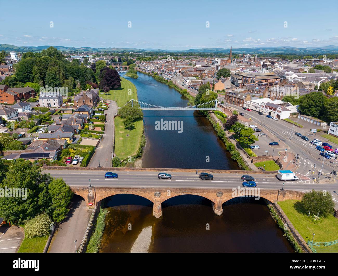 Aerial view of St Michael’s Bridge and the Suspension Bridge crossing ...