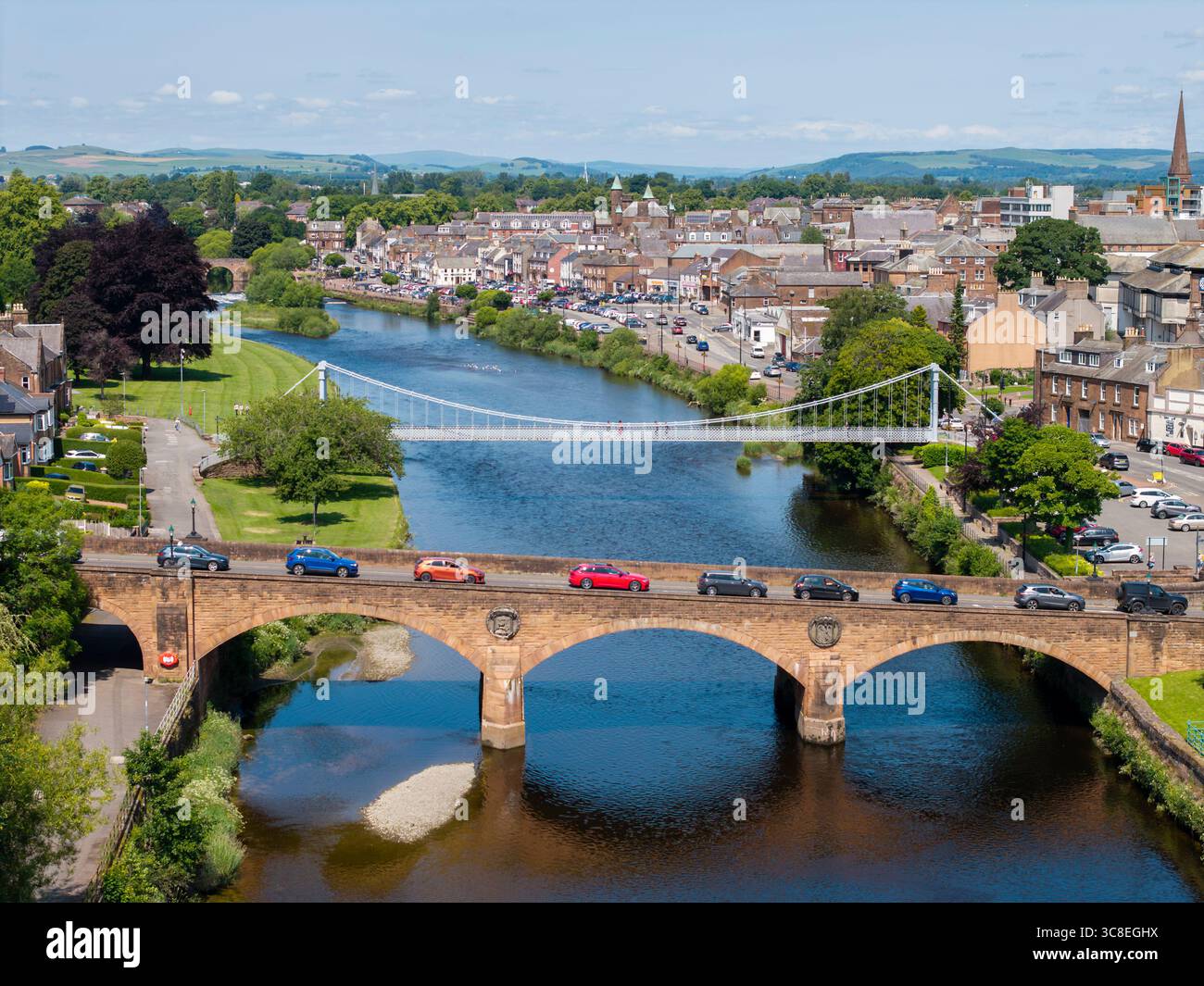 Aerial view of St Michaels Bridge and the Suspension Bridge crossing ...