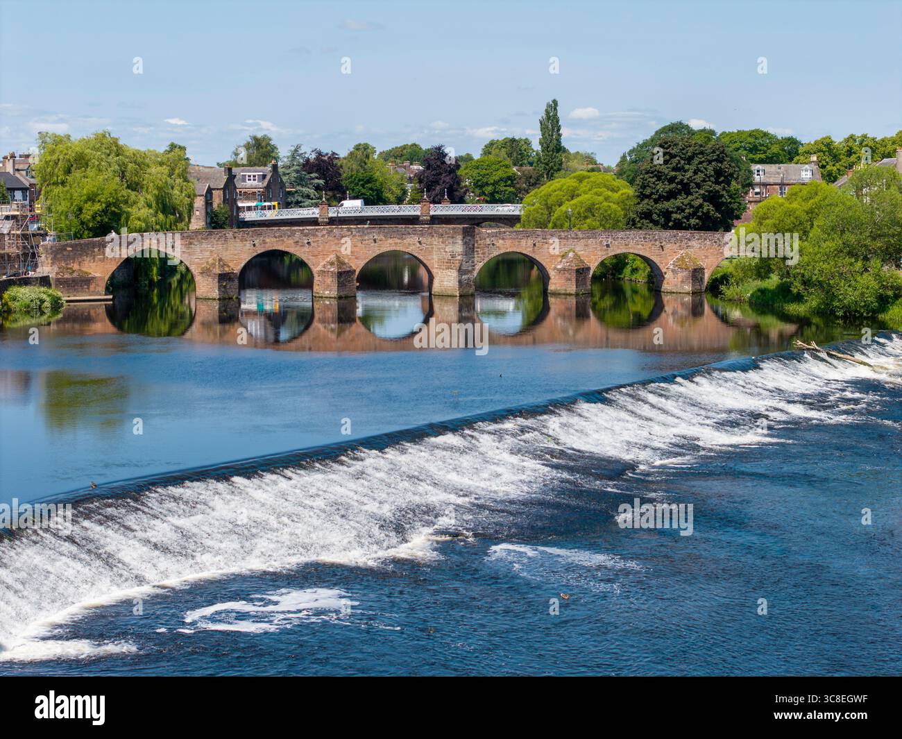 Aerial view of Devorgilla Bridge, historic multi-arch stone bridge and ...