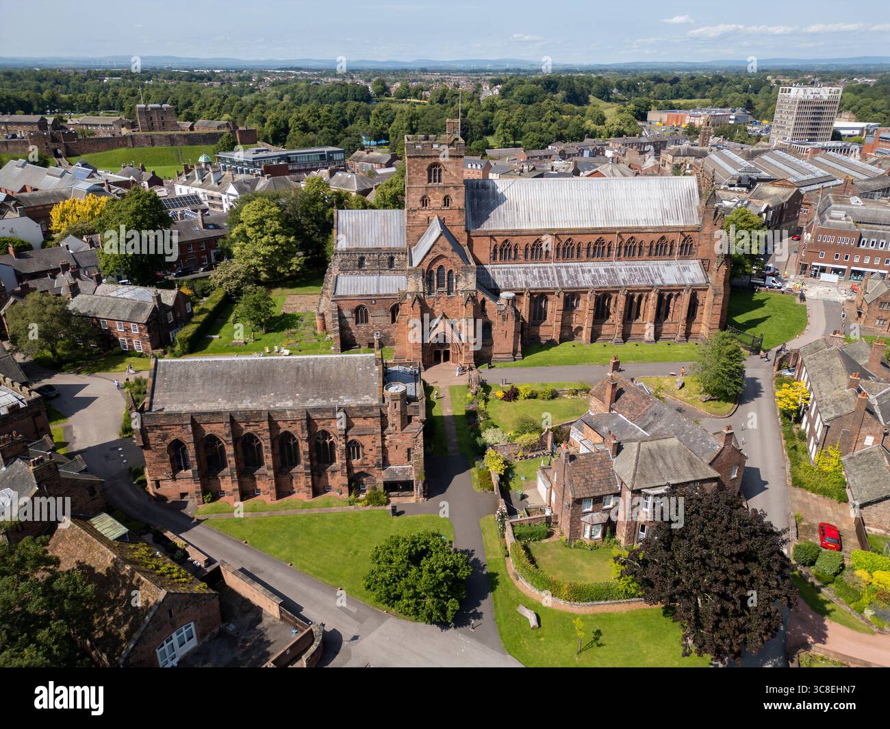 Aerial view of Carlisle Cathedral. The church is known for its Gothic ...