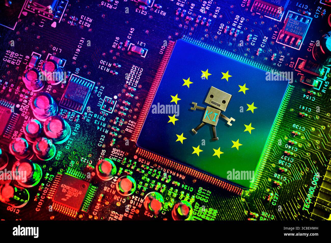 Computer chip with eu flag and inscription digital services act hi-res ...
