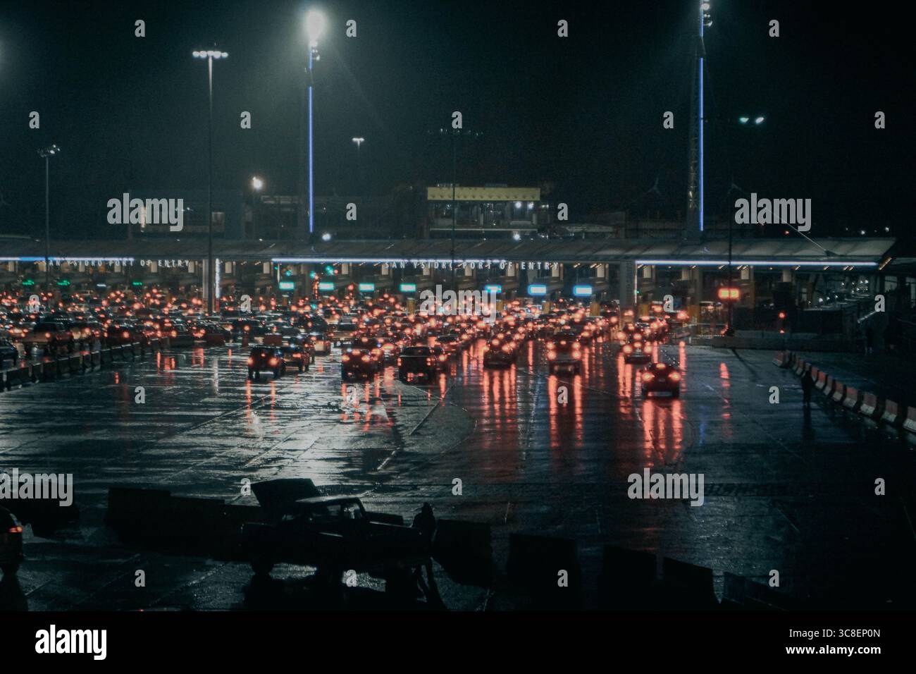 Night view of San Ysidro Border Crossing, Tijuana, a popular migration ...