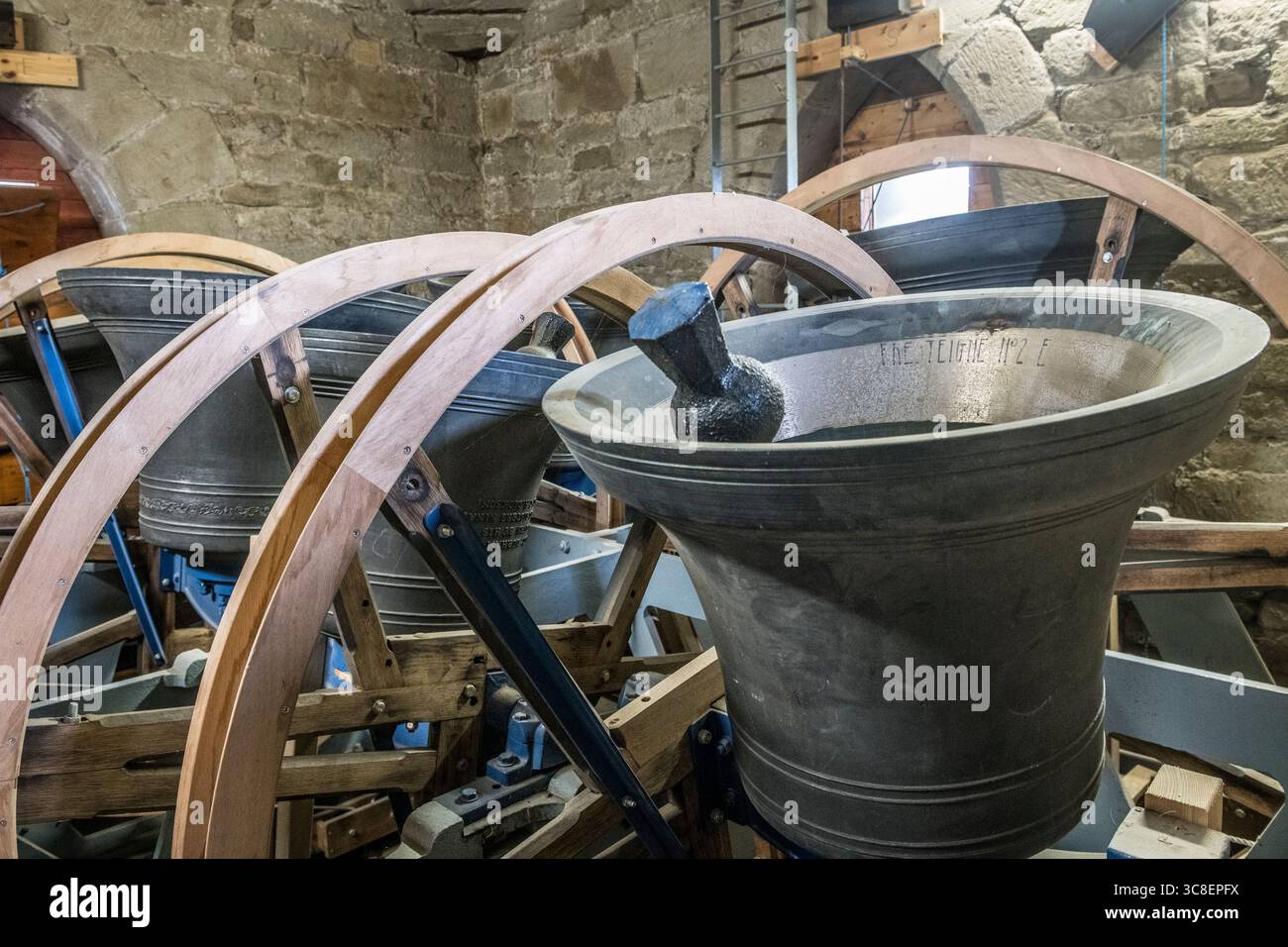 Inside the bell chamber (belfry) of the medieval St Andrew's church in ...